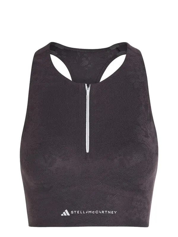 Stella McCartney X Adidas Floral Intarsia Cropped Zip-neck Top - Black