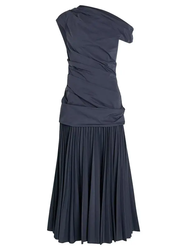 Simkhai Ammalie Gathered Cotton-blend Poplin Midi Dress - Navy