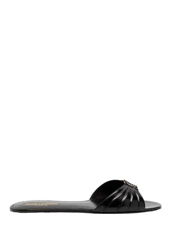 Saint Laurent Babylone Pleated Leather Sandals - Black