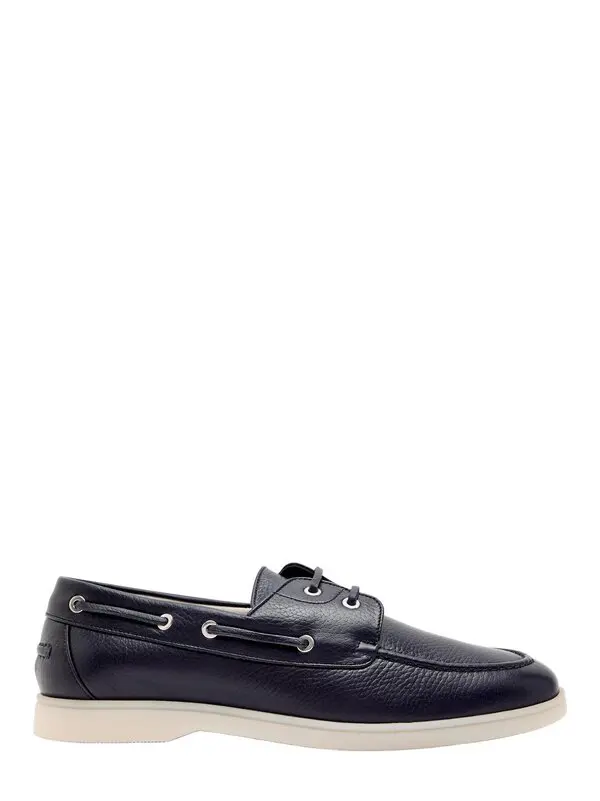 AURELIEN Grained Leather Boat Loafers - Navy