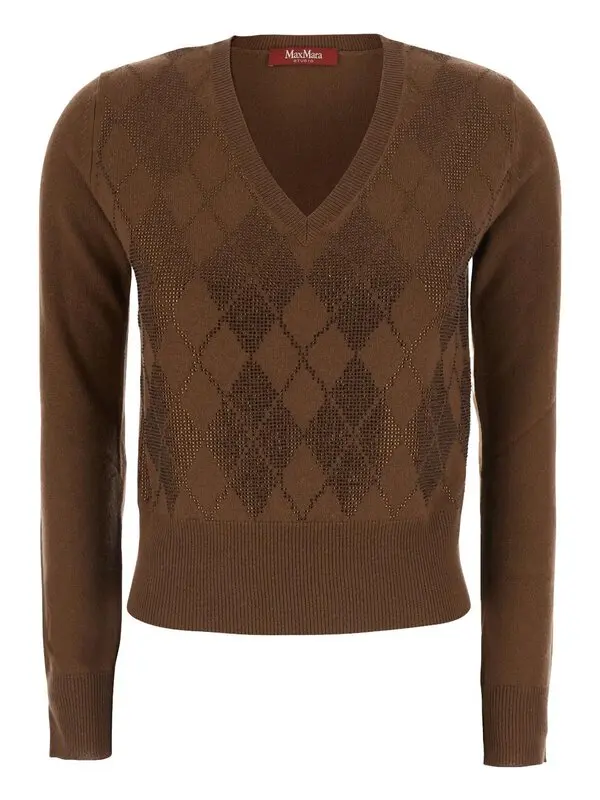 Max Mara Argyle-pattern Stud-embellished Sweater - Chestnut
