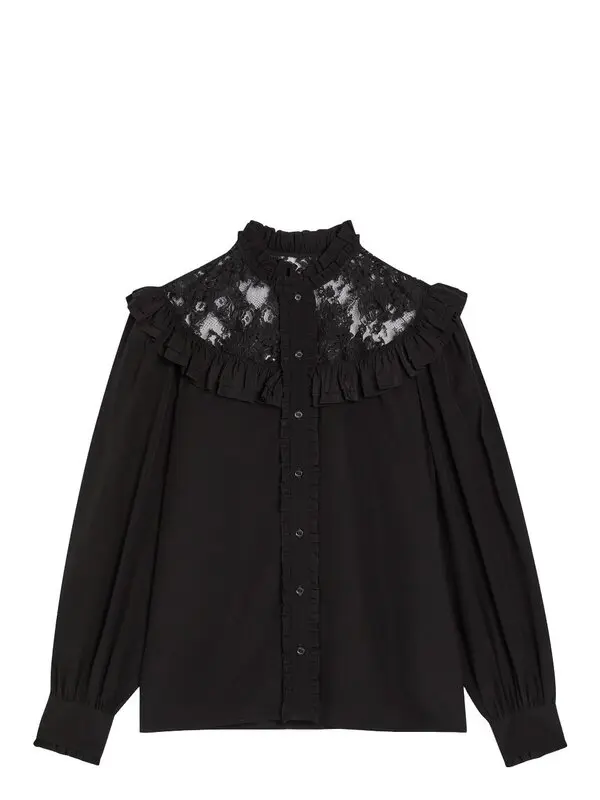Chloé Ruffled Lace-trim Silk Blouse - Black