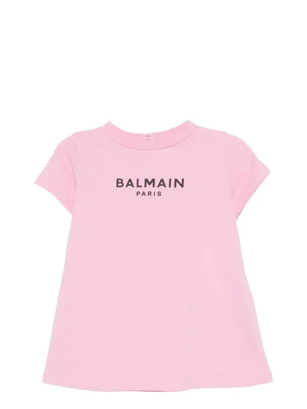 Balmain Round Neck Short Sleeve Dress With Letter Details - No
