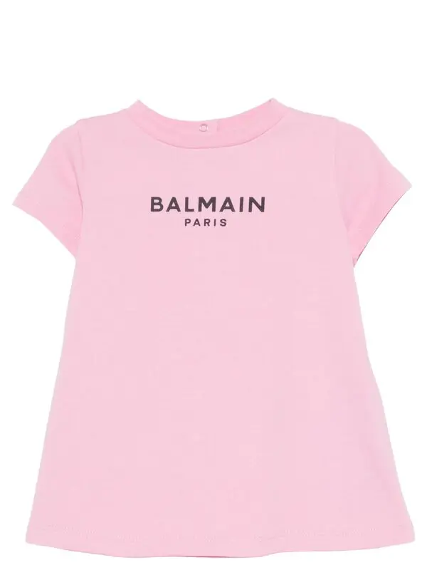 Balmain Round Neck Short Sleeve Dress With Letter Details - Pink