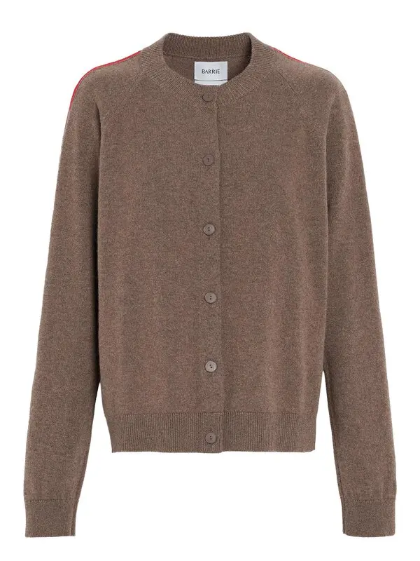 BARRIE Cashmere Cardigan With Red Stripe Detail - Brown