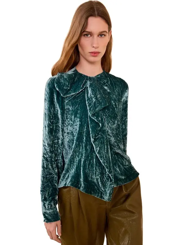 Ulla Johnson Vesa Long Sleeve Velvet Bow Blouse - Jadeite
