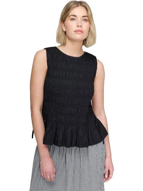 FINERY LONDON Malani Shirred Peplum Top - Black