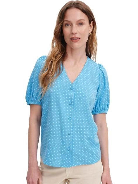 FINERY LONDON Fleur Short Sleeve Polka Dot Blouse - Blue Spot