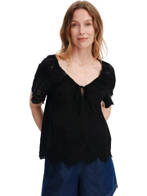 FINERY LONDON Ruthie Embroidered Cotton Top - Black