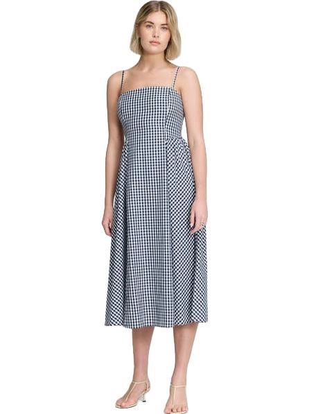 FINERY LONDON Romina Cotton Gingham Midi Dress - Navy Gingham Check