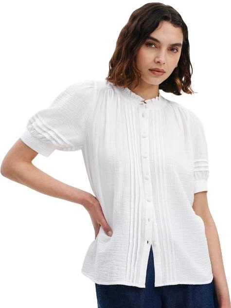 FINERY LONDON Teagan Cotton Cheesecloth Pintuck Blouse - White