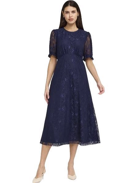 FINERY LONDON Mela Lace Midi Dress - Navy
