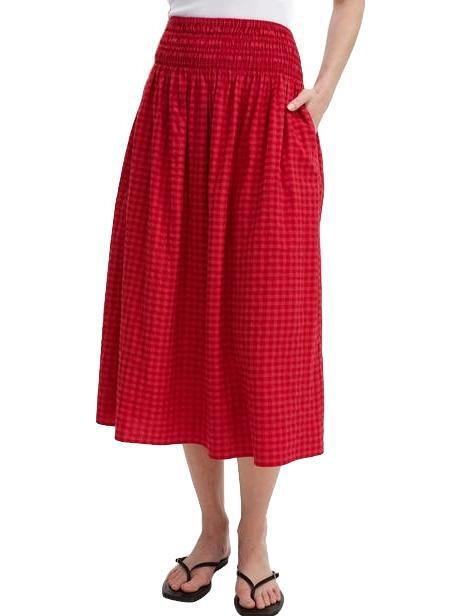 FINERY LONDON Vanessa Gingham Seersucker Midi Skirt - Pink