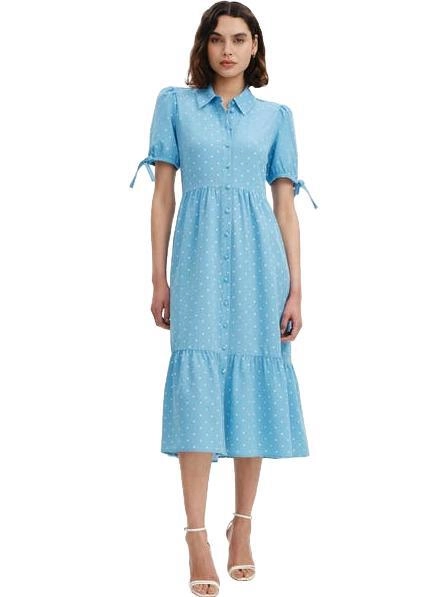 FINERY LONDON Petite Estee Midi Shirt Dress - Blue Spot