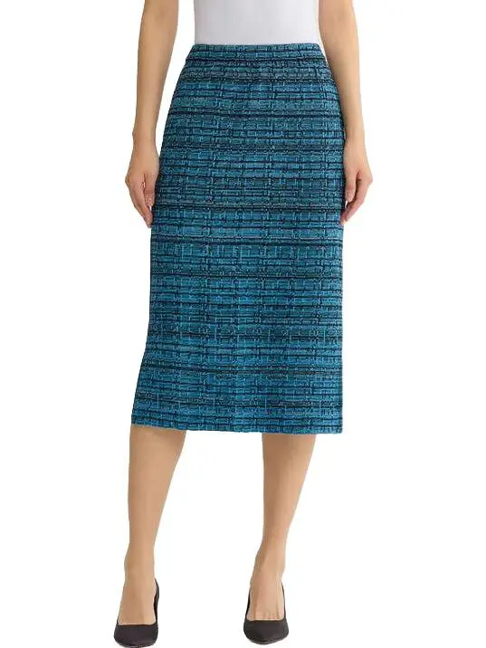 Ming Wang Side Slit Tweed Knit Pencil Skirt - Deep Teal