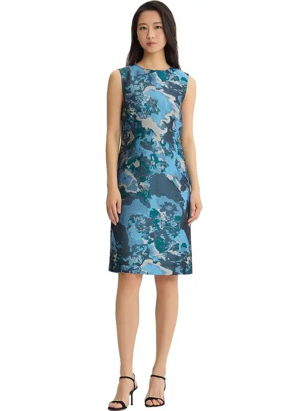 Ming Wang Abstract Jacquard Woven Sheath Dress - Deep Teal