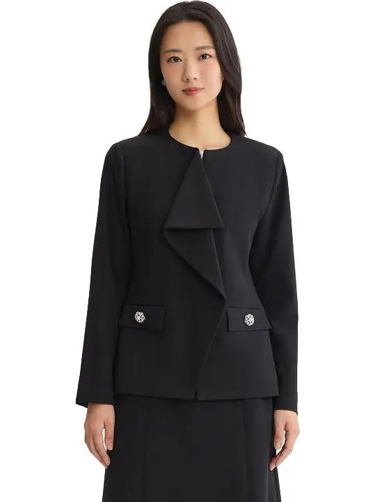 Ming Wang Stretch Deco Crepe Drape Front Jacket - Black