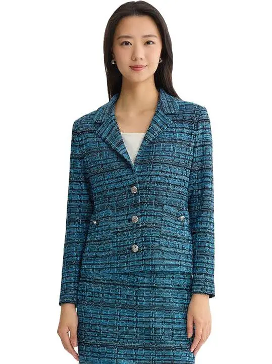 Ming Wang Tweed Knit Notched Lapel Jacket - Deep Teal