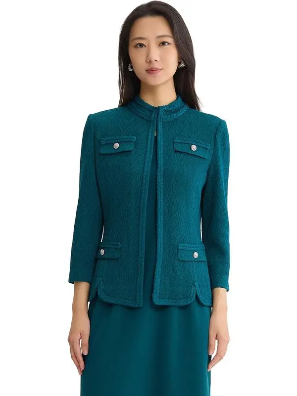 Ming Wang Braided Trim Pointelle Knit Jacket - Deep Teal