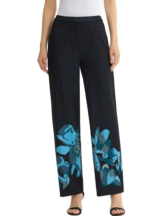 Ming Wang Floral Jacquard Soft Knit Pants - Deep Teal