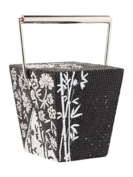 Judith Leiber Bamboo Crystal Take Out Box Evening Bag - Silver Jet Multi