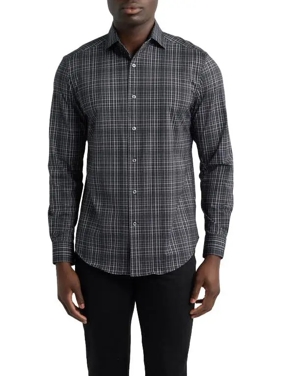 Bugatchi Ooohcotton Devon Plaid Performance Shirt - Black