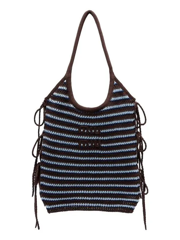 Miu Miu Crochet Striped Shopper Bag - Blue