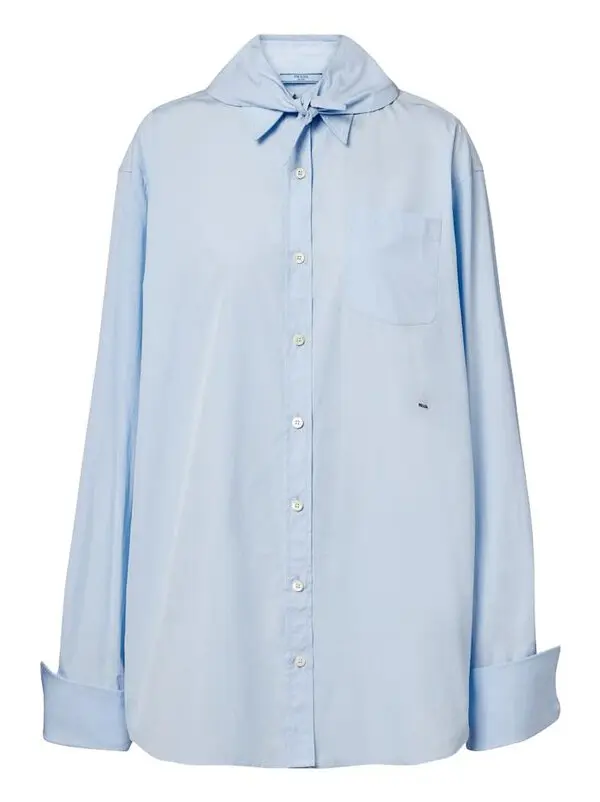 Prada Cotton Poplin Tie-neck Shirt - Blue