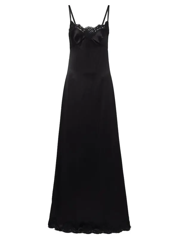 Dolce & Gabbana Lace-trimmed Silk And Cotton-blend Gown - Black