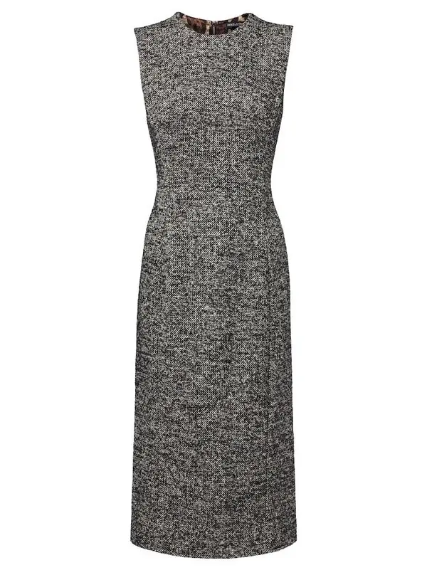 Dolce & Gabbana Wool And Silk-blend Tweed Midi Dress - Black
