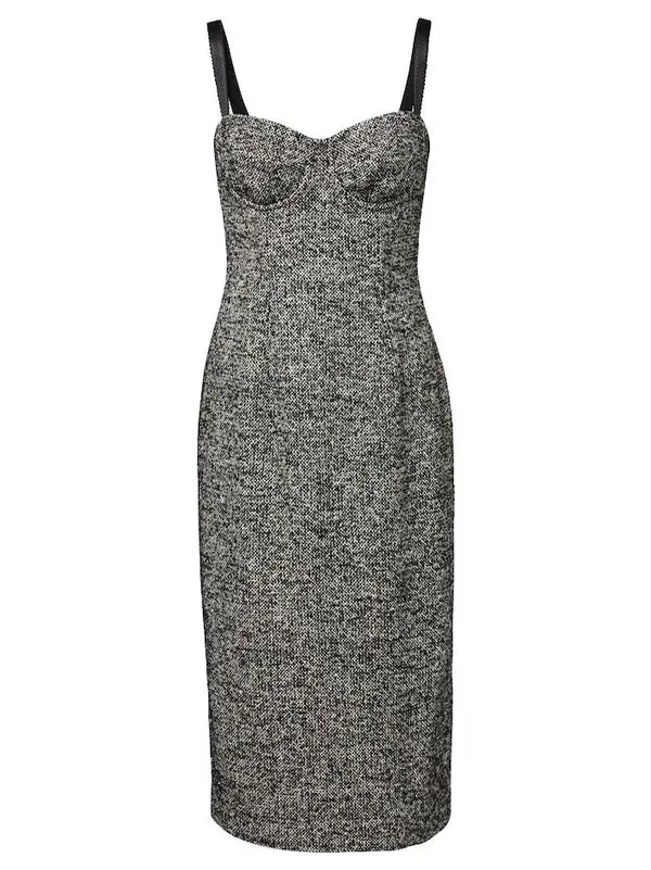 Dolce & Gabbana Wool And Silk-blend Tweed Midi Dress - Black