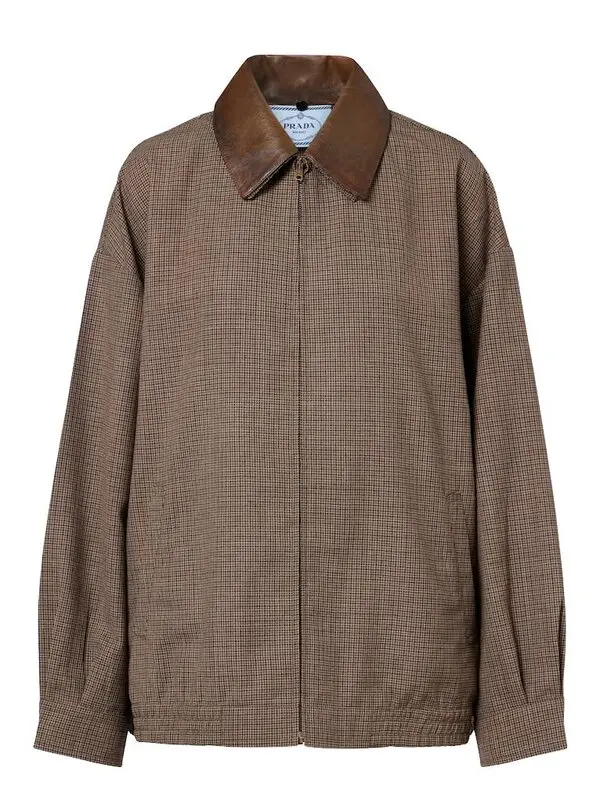 Prada Houndstooth Virgin Wool Blouson Jacket - Brown