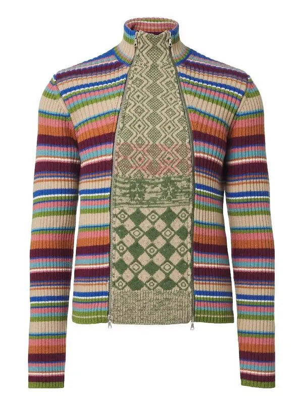 Dries Van Noten Striped Wool Zip-up Sweater - Multicoloured