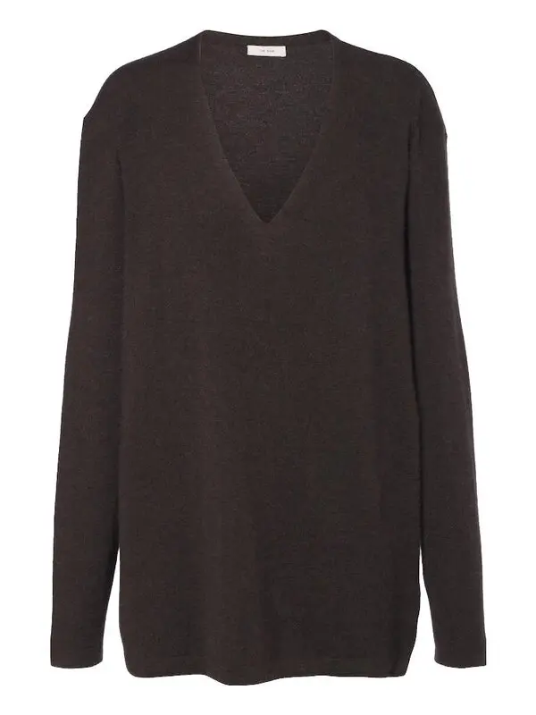 THE ROW Oversized V-neck Cashmere Sweater - Brown