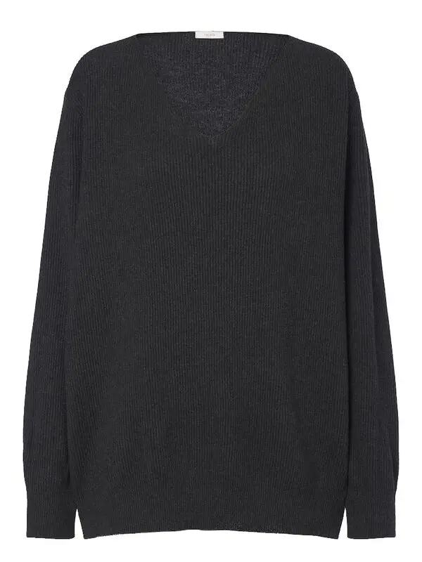 THE ROW V-neck Cotton Cashmere Sweater - Grey