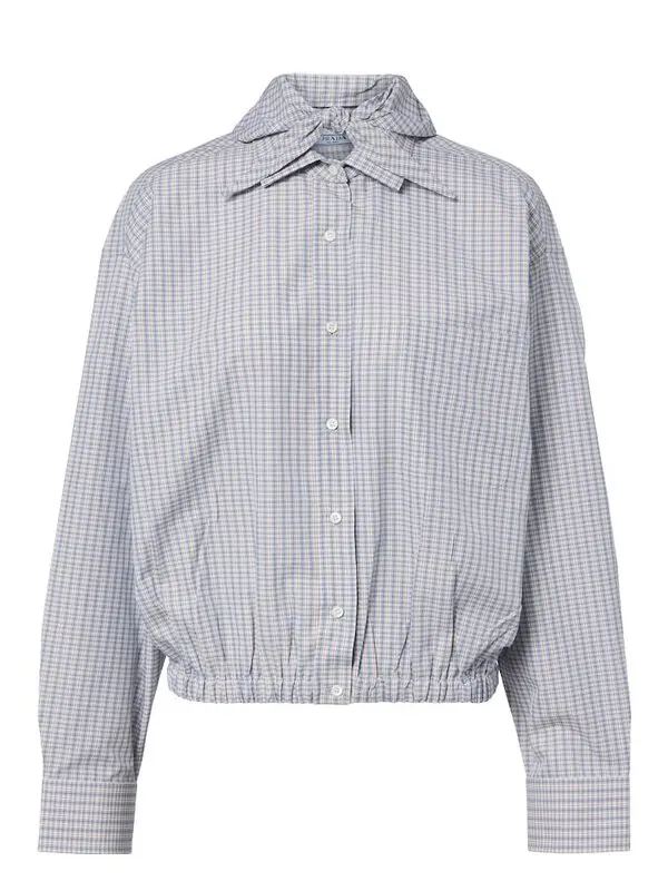 Prada Bow Detail Checked Cotton Blouse - Blue