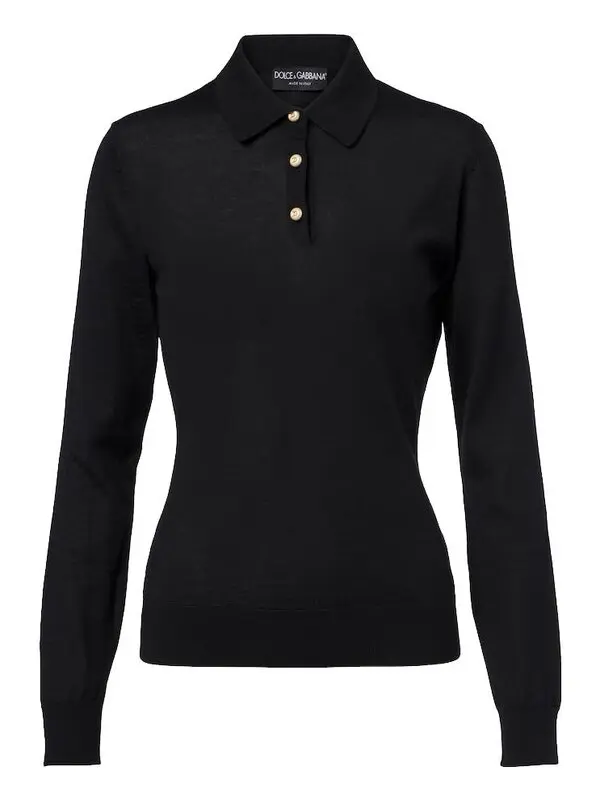 Dolce & Gabbana Embellished Cashmere Polo Sweater - Black