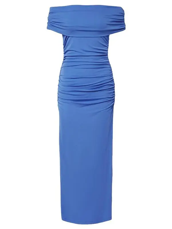 Carolina Herrera Ruched Off-shoulder Jersey Midi Dress - Blue