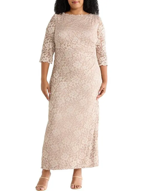 JESSICA HOWARD Lace Long Sleeve Gown - Champagne