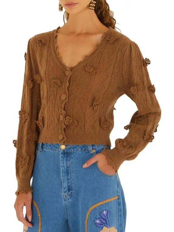Farm Rio Richielieu 3-d Butterfly Detail Cardigan - Sand