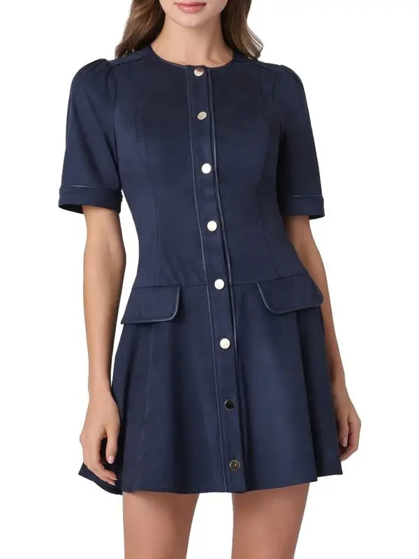 Shoshanna Suede And Leather Trimmed Fit-and-flare Dress - Navy