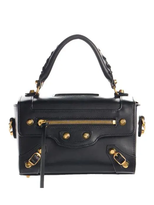 Balenciaga Le City Sleek Box Leather Satchel - 1629 Black/ruby