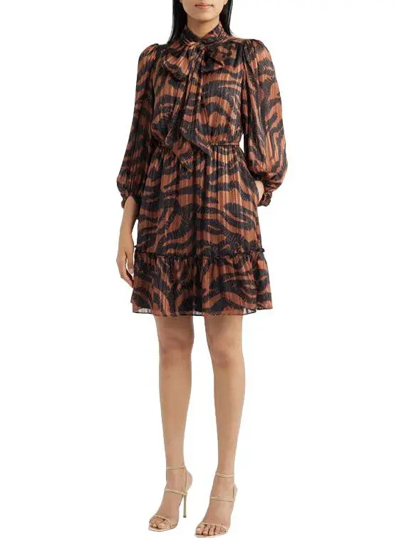 Eliza J Metallic Blouson Dress - Chocolate Black