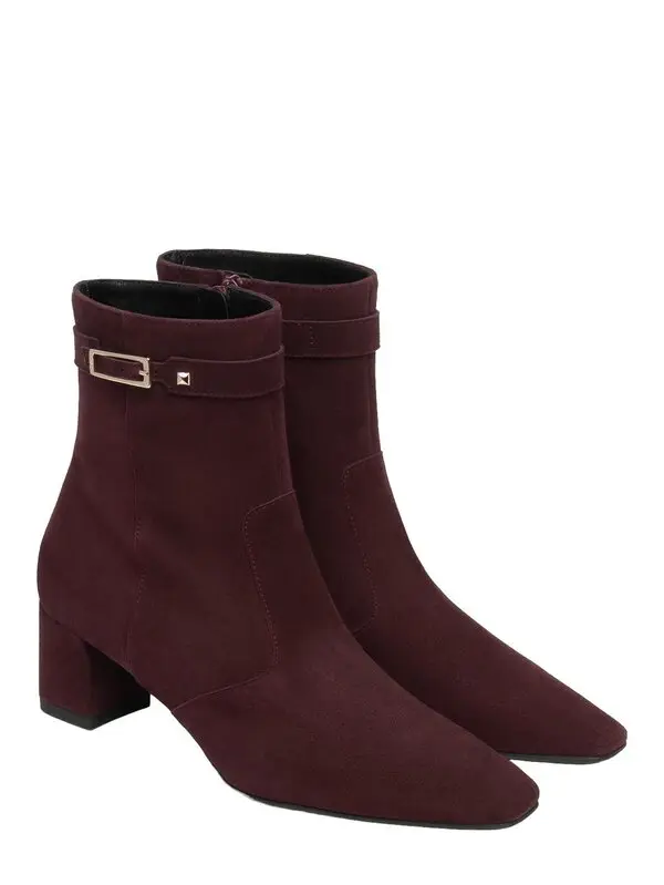 NEROGIARDINI Suede Block Heel Ankle Bootie With Buckle Strap - Bordeux