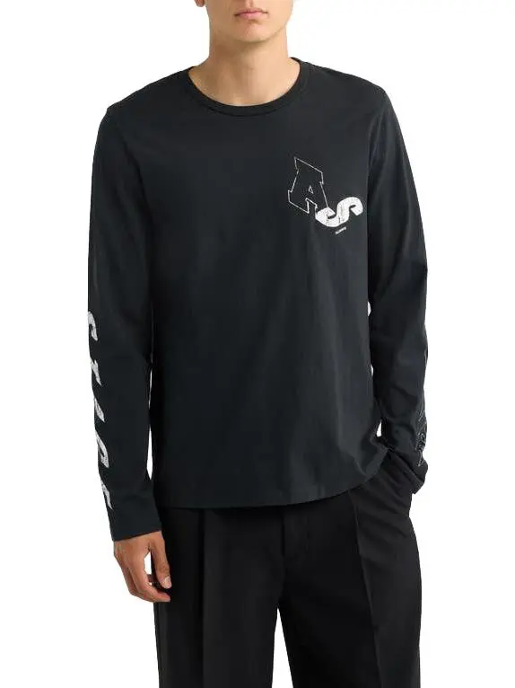 ALLSAINTS Upstaged Long Sleeve Organic Cotton T-shirt - Washed Black