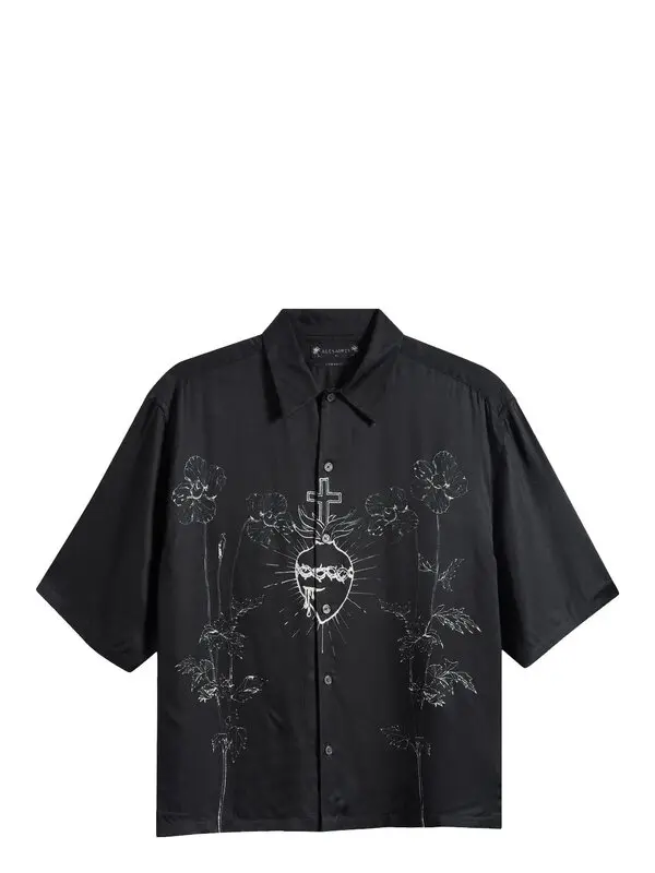 ALLSAINTS Fleur Graphic Short Sleeve Button-up Shirt - Black