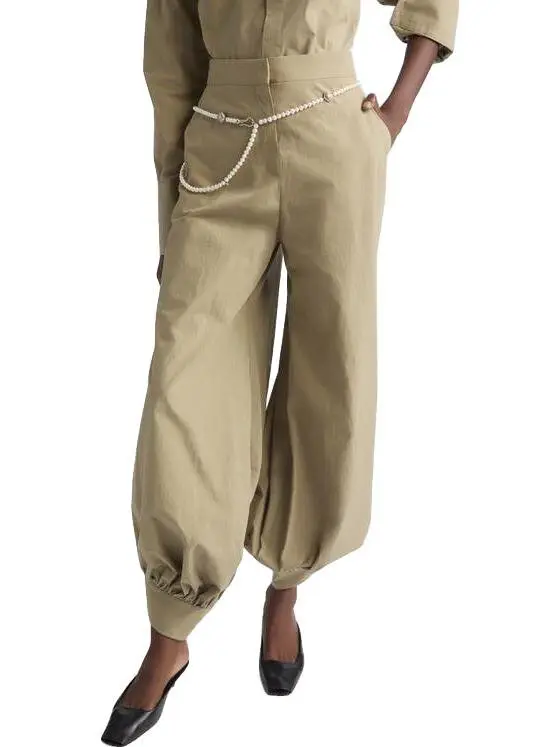 NACKIYE Wide Leg Cropped Pants With Pleated Cuffs - Sand