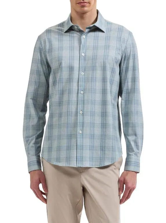 Bugatchi James Plaid Cotton Performance Shirt - Avocado