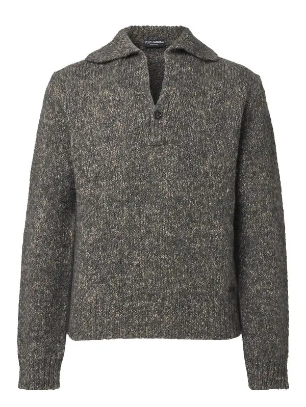 Dolce & Gabbana Wool, Alpaca, And Linen Polo Sweater - Grey