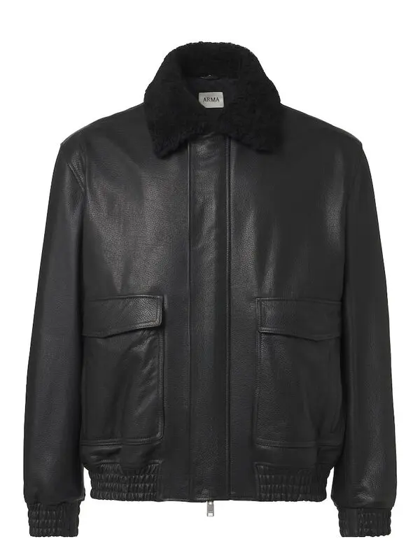 ARMA Teddy-trimmed Leather Blouson Jacket - Black